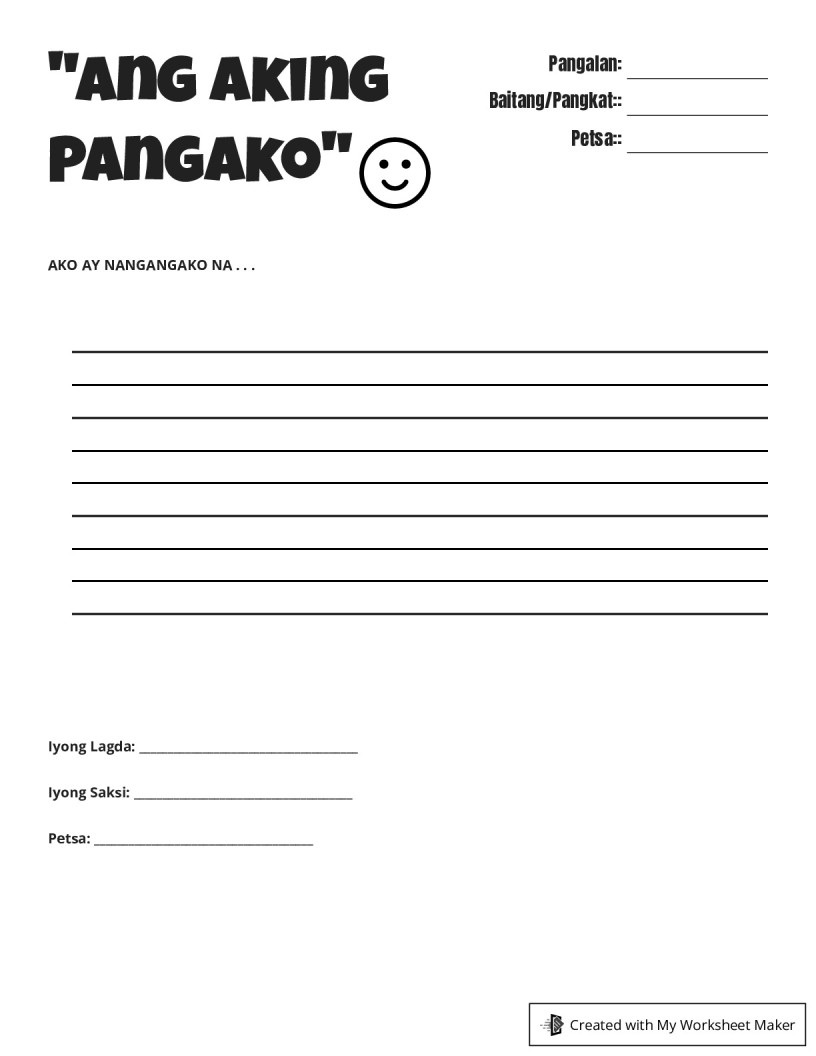 "Ang aking Pangako" - My Worksheet Maker: Create Your Own Worksheets