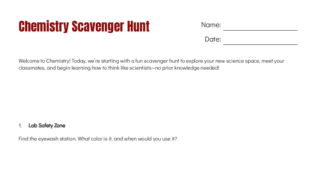 Chemistry Scavenger Hunt - My Worksheet Maker: Create Your Own Worksheets