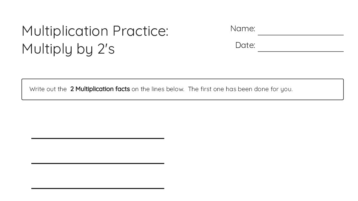 Multiplication Practice: Multiply by 2's - My Worksheet Maker: Create ...