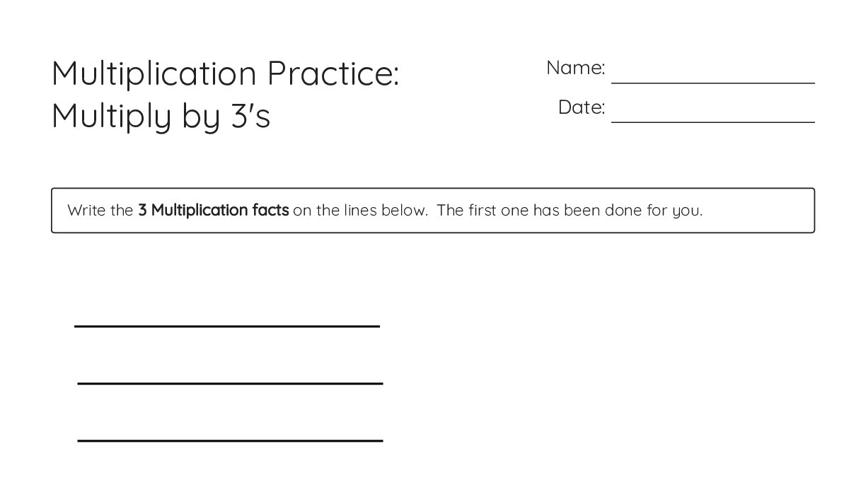 Multiplication Practice: Multiply by 3's - My Worksheet Maker: Create ...