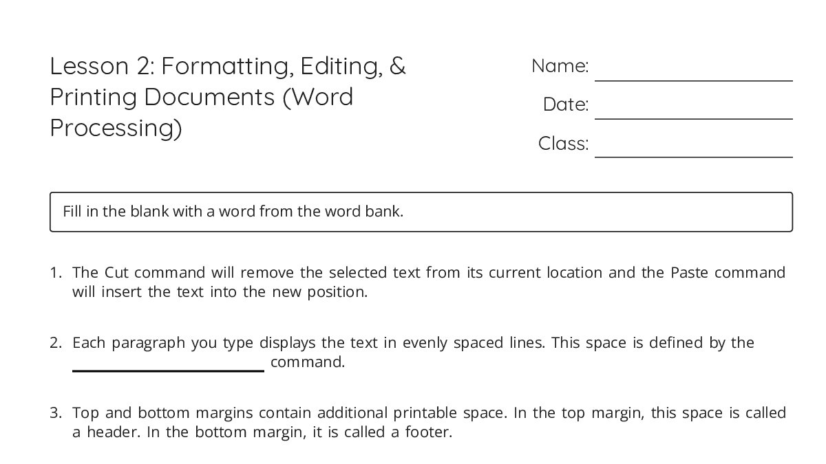 Lesson 2: Formatting, Editing, & Printing Documents (Word Processing ...
