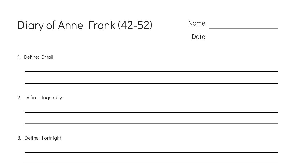 Diary of Anne Frank (42-52) - My Worksheet Maker: Create Your Own ...