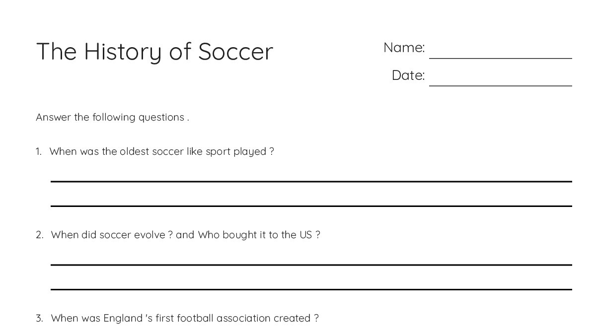 The History of Soccer - My Worksheet Maker: Create Your Own Worksheets