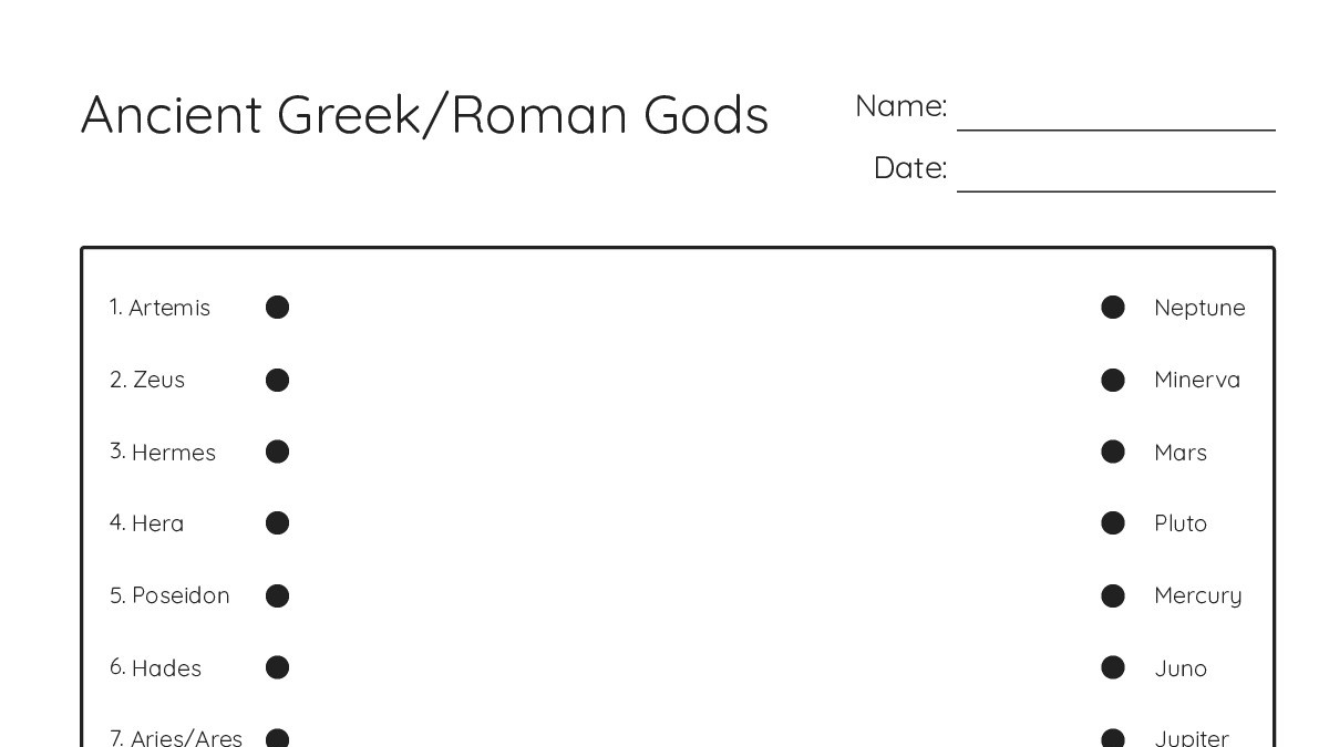 Ancient Greek/Roman Gods - My Worksheet Maker: Create Your Own Worksheets