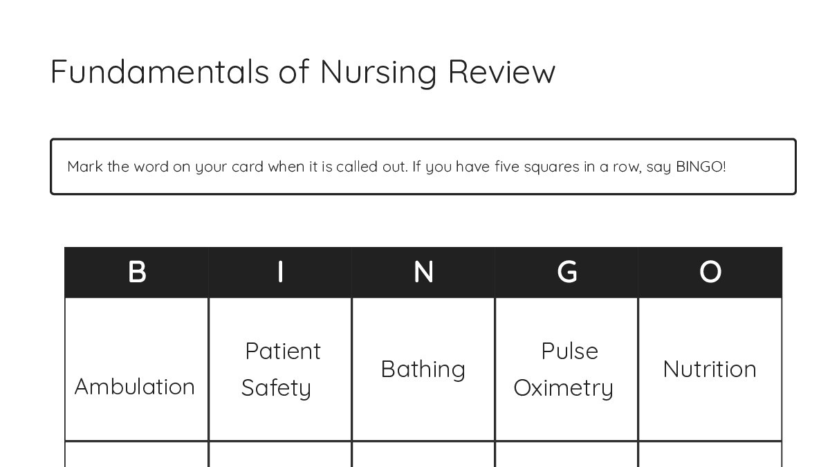 Fundamentals of Nursing Review - My Bingo Maker: Create Your Own Bingo ...