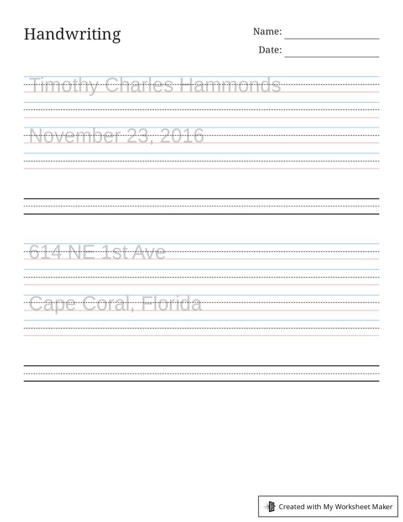 Handwriting - My Worksheet Maker: Create Your Own Worksheets