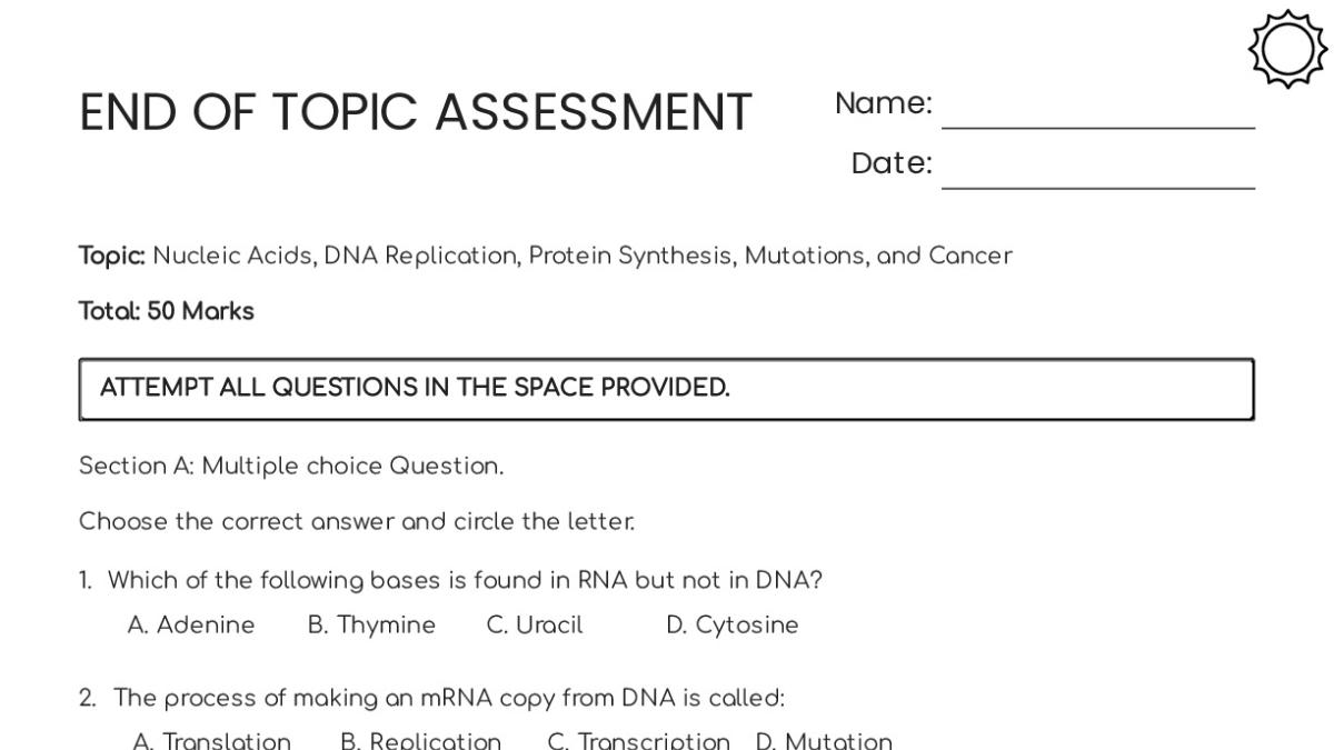 END OF TOPIC ASSESSMENT - My Worksheet Maker: Create Your Own Worksheets