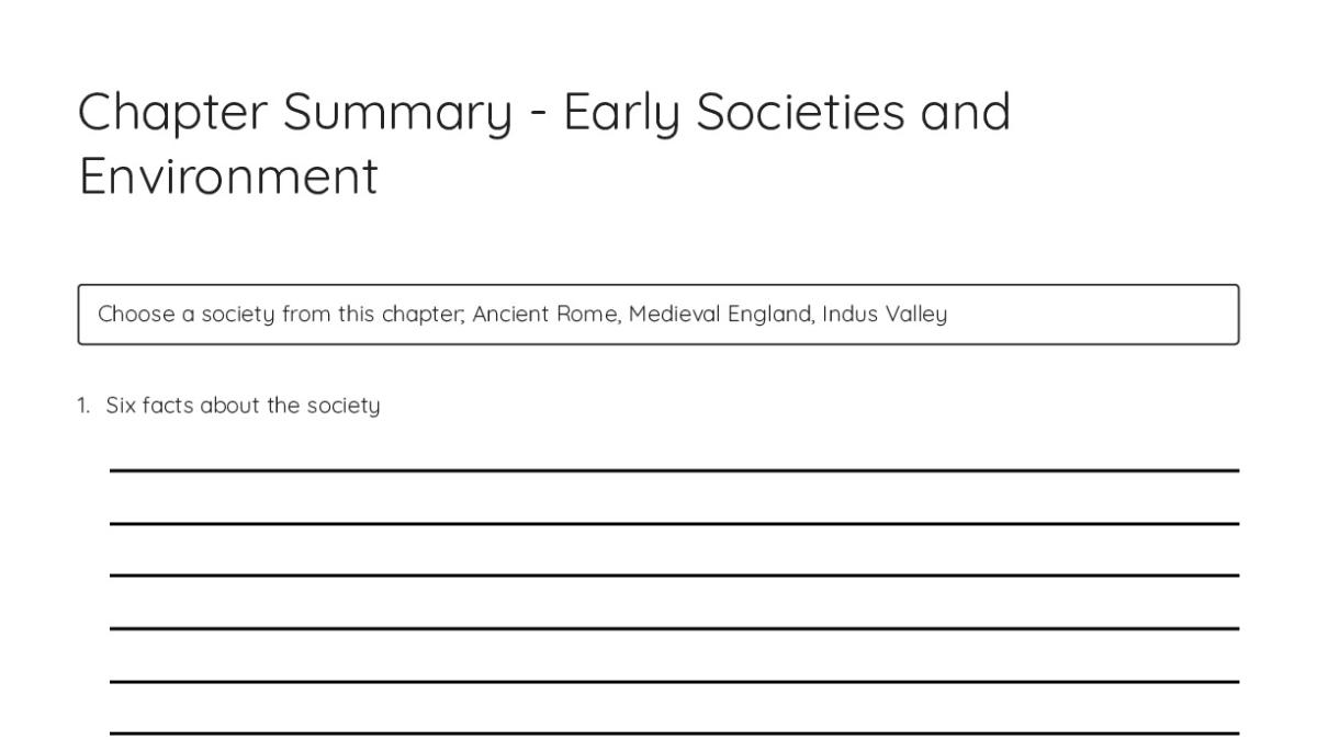 Chapter Summary - Early Societies and Environment - My Worksheet Maker ...