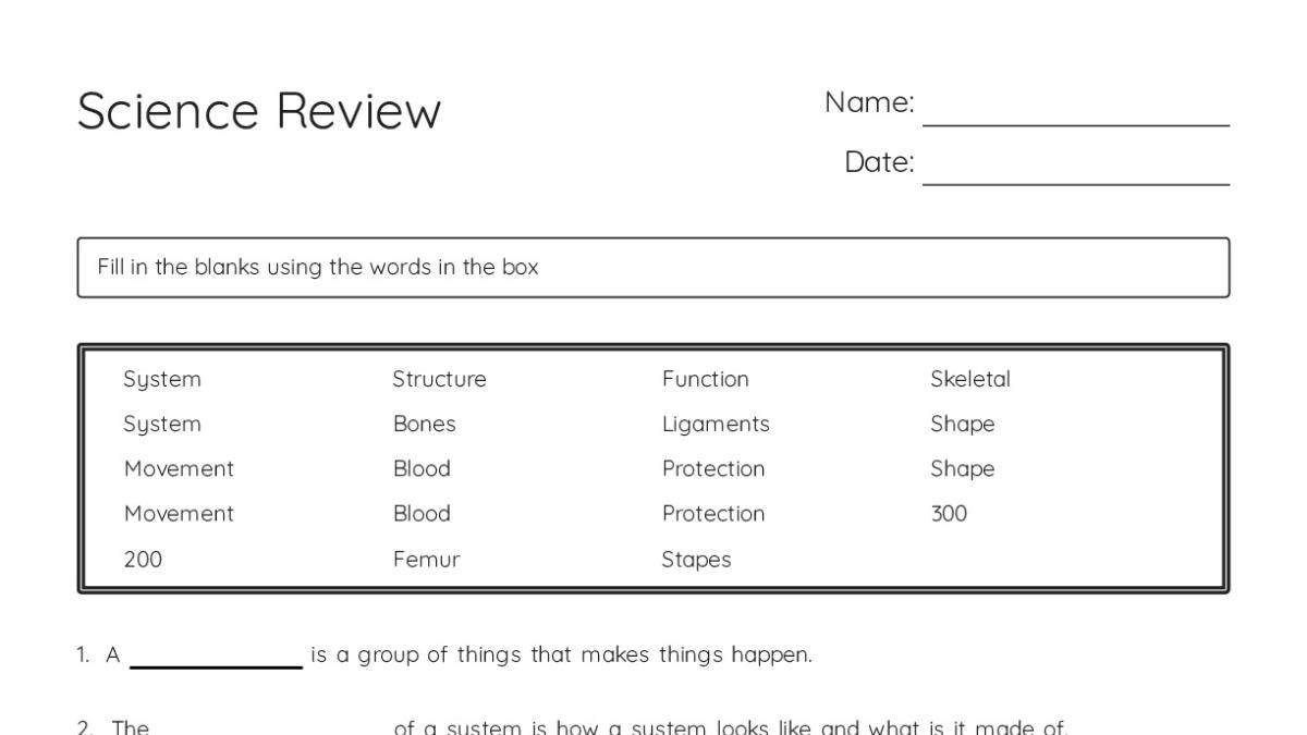 Science Review - My Worksheet Maker: Create Your Own Worksheets