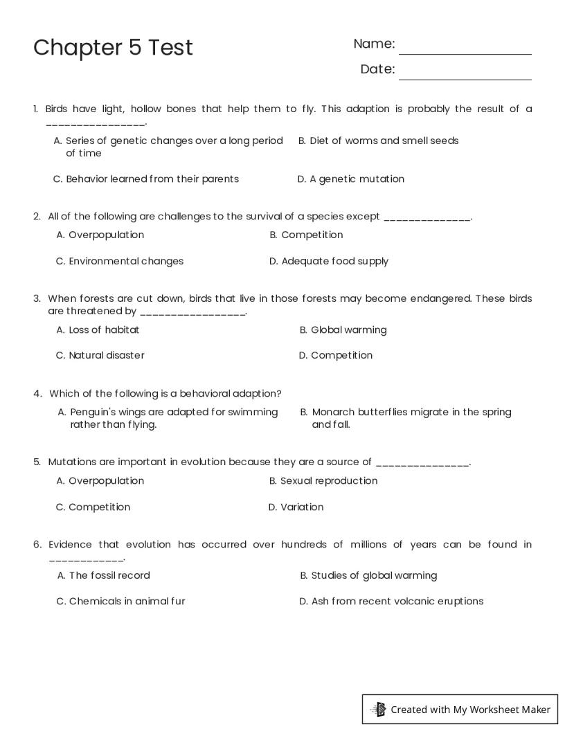 Chapter 5 Test - My Worksheet Maker: Create Your Own Worksheets
