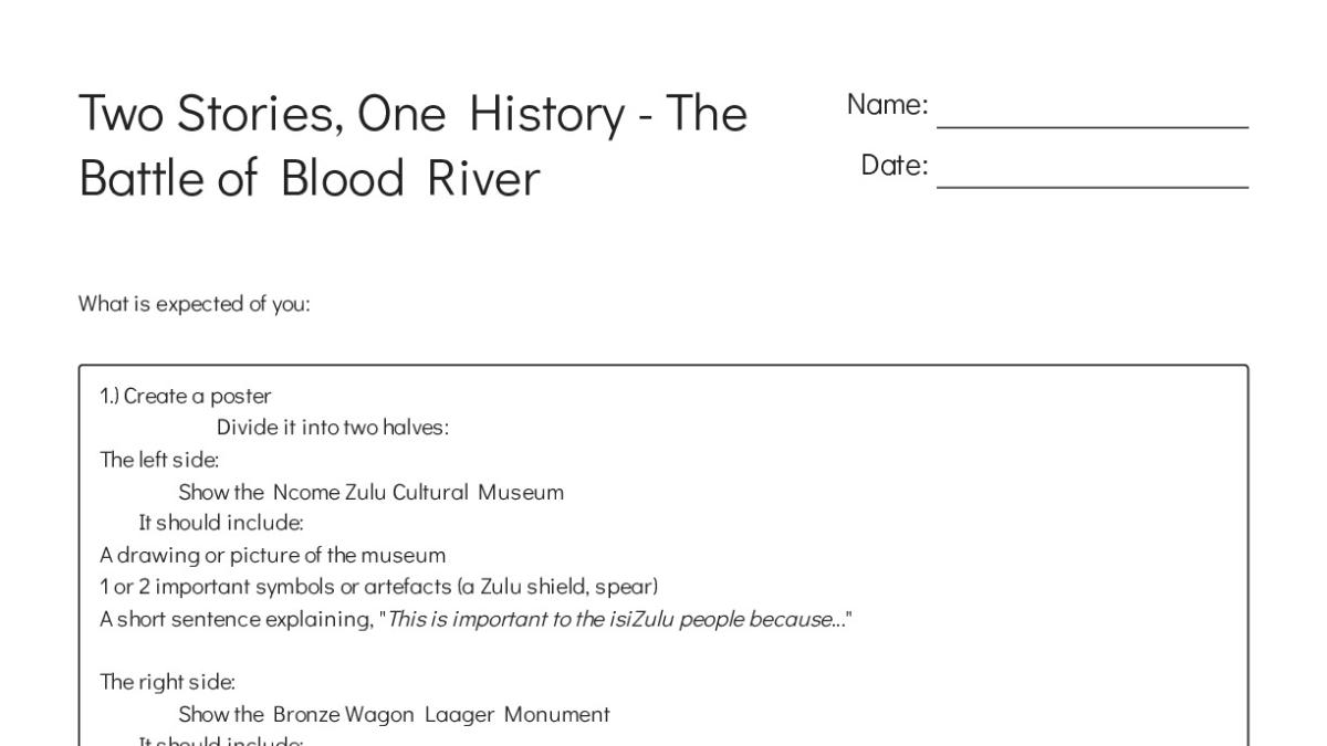 Two Stories, One History - The Battle of Blood River - My Worksheet ...