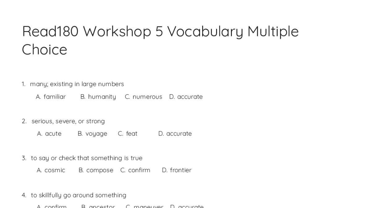Read180 Workshop 5 Vocabulary Multiple Choice - My Worksheet Maker ...