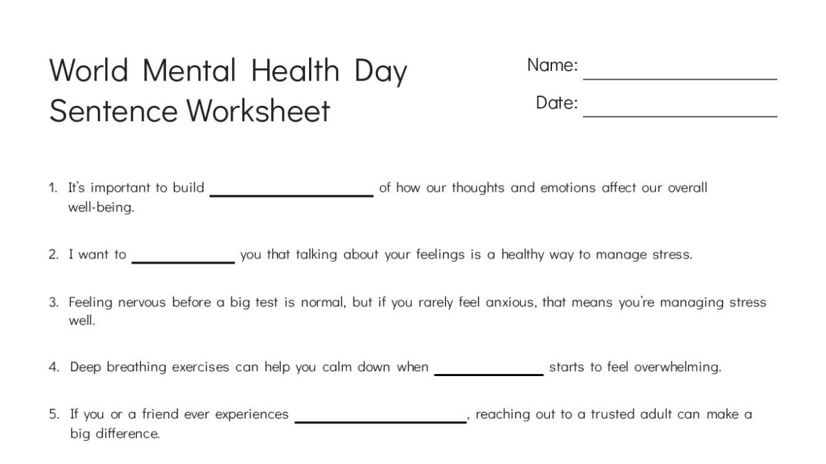 World Mental Health Day Sentence Worksheet - My Worksheet Maker: Create ...