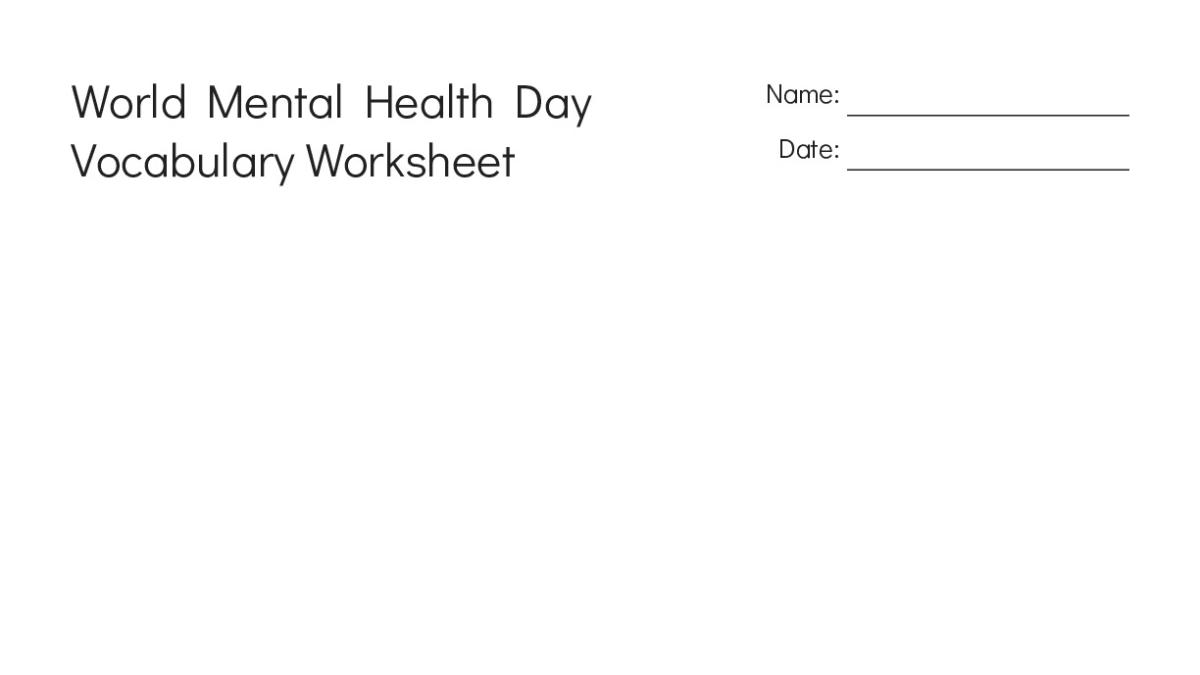 World Mental Health Day Vocabulary Worksheet - My Worksheet Maker ...