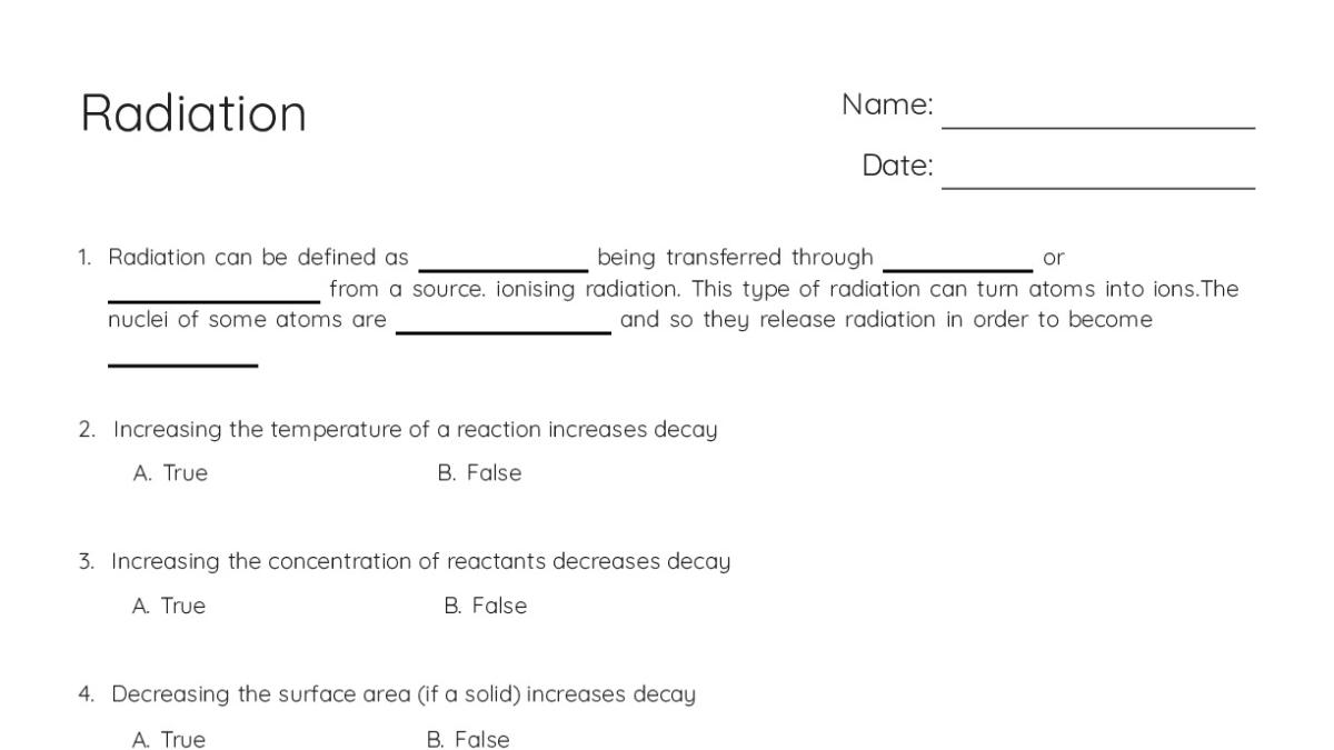 Radiation - My Worksheet Maker: Create Your Own Worksheets