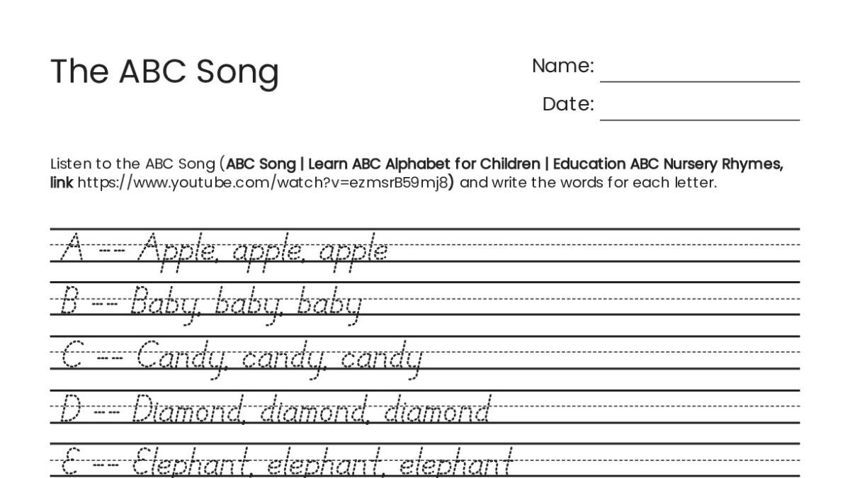 The ABC Song - My Worksheet Maker: Create Your Own Worksheets