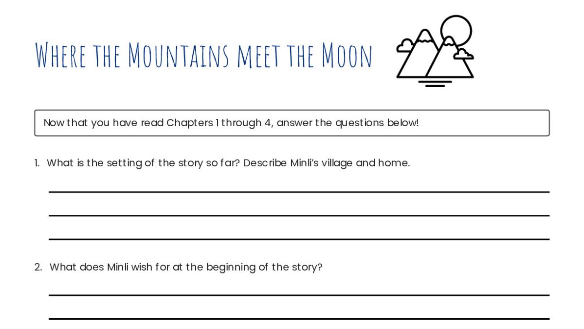Where the Mountains meet the Moon - My Worksheet Maker: Create Your Own ...