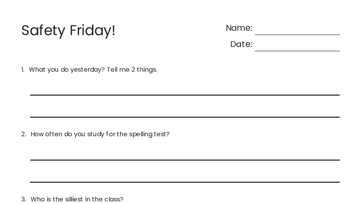 Safety Friday! - My Worksheet Maker: Create Your Own Worksheets