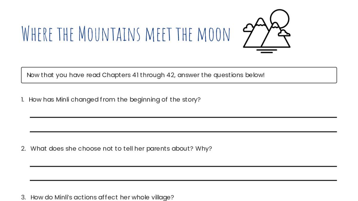 Where the Mountains meet the moon - My Worksheet Maker: Create Your Own ...