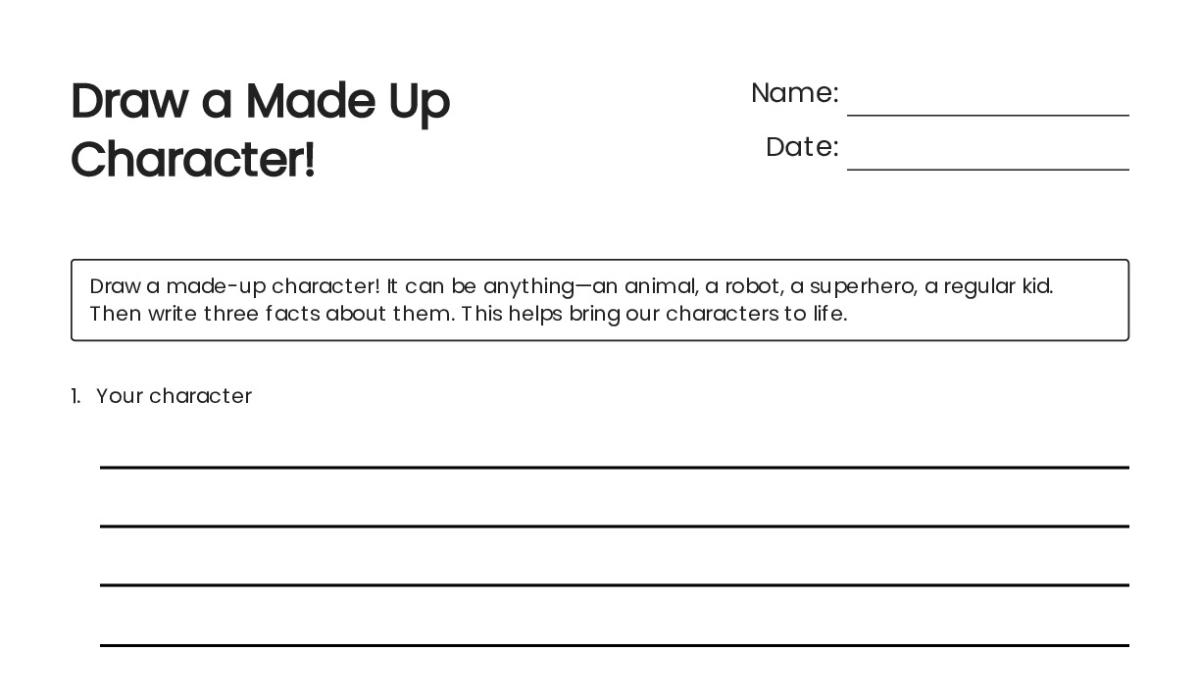 Draw a Made Up Character! - My Worksheet Maker: Create Your Own Worksheets