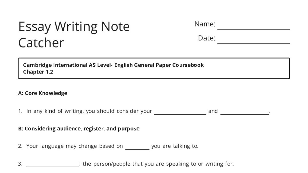 Essay Writing Note Catcher - My Worksheet Maker: Create Your Own Worksheets