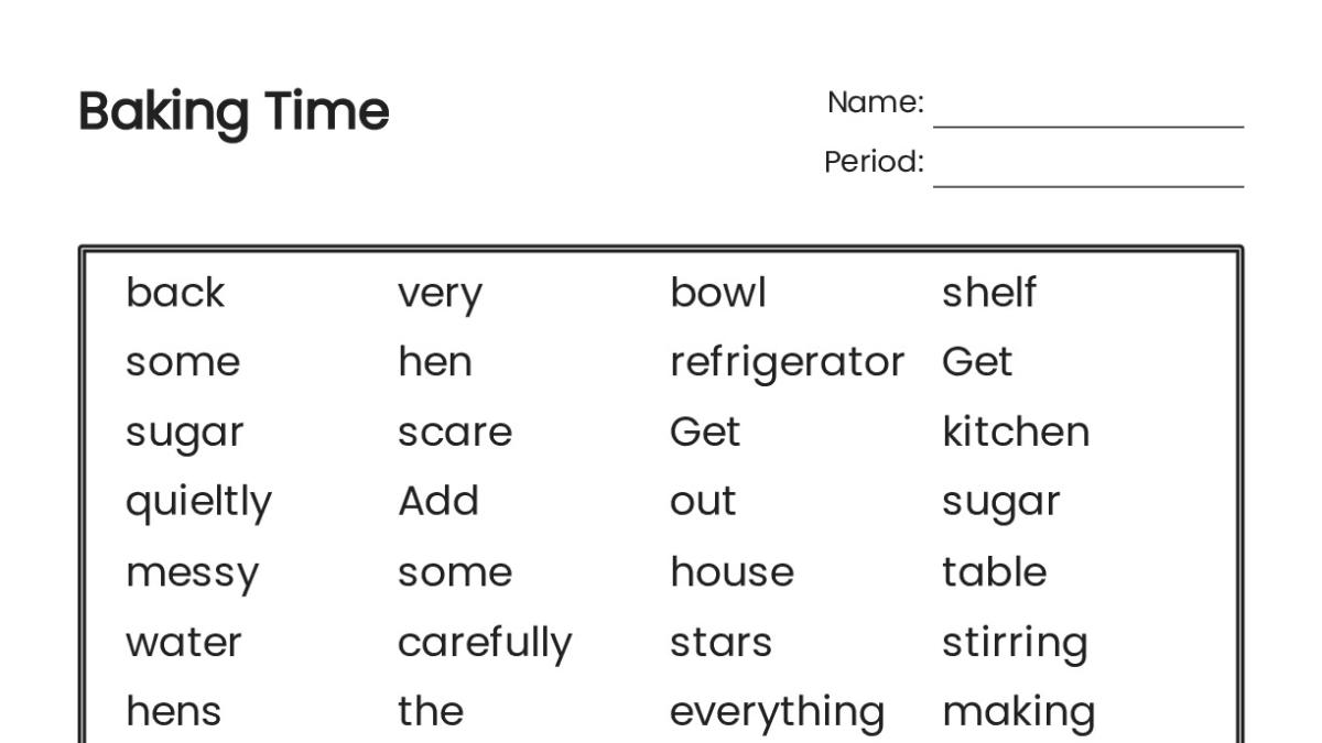 Baking Time - My Worksheet Maker: Create Your Own Worksheets