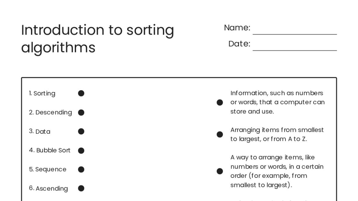 Introduction to sorting algorithms - My Worksheet Maker: Create Your ...