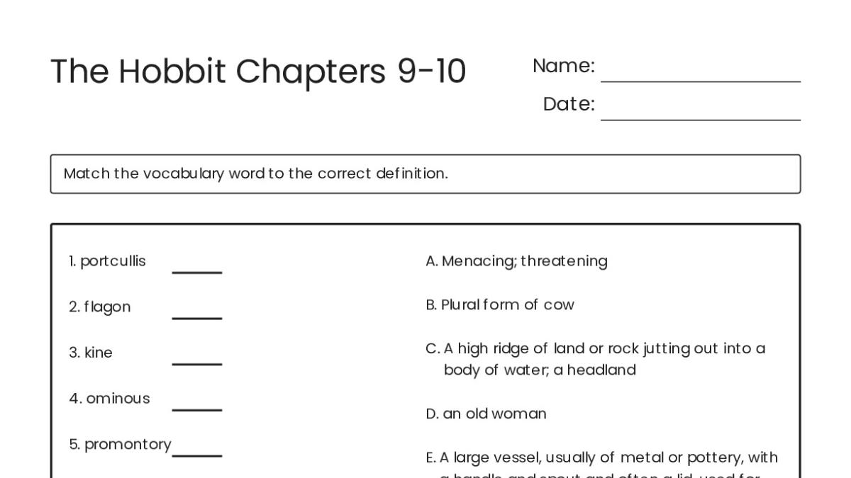 The Hobbit Chapters 9-10 - My Worksheet Maker: Create Your Own Worksheets