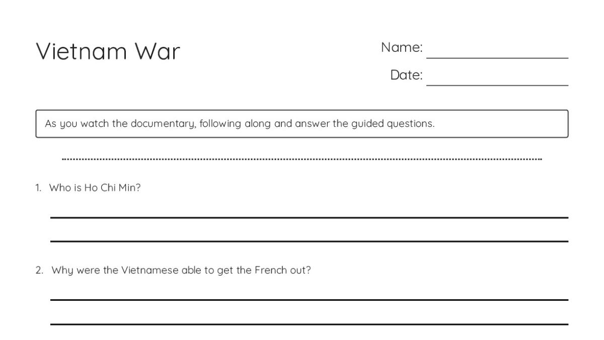 Vietnam War - My Worksheet Maker: Create Your Own Worksheets