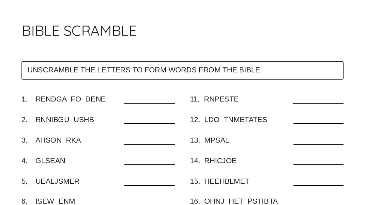 BIBLE SCRAMBLE - My Worksheet Maker: Create Your Own Worksheets