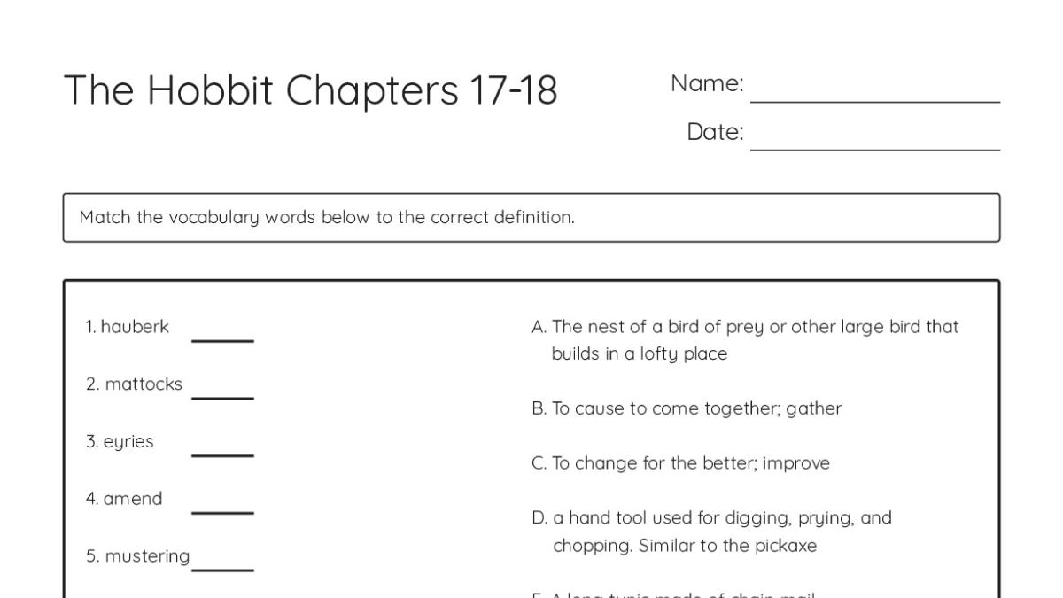 The Hobbit Chapters 17-18 - My Worksheet Maker: Create Your Own Worksheets