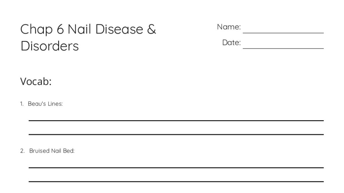 Chap 6 Nail Disease & Disorders - My Worksheet Maker: Create Your Own ...