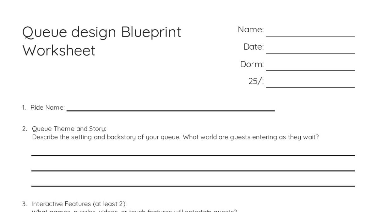 Queue design Blueprint Worksheet - My Worksheet Maker: Create Your Own ...