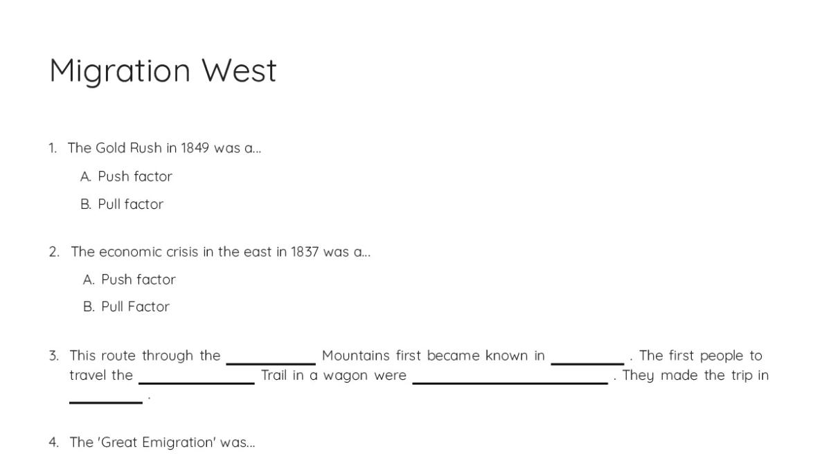 Migration West - My Worksheet Maker: Create Your Own Worksheets