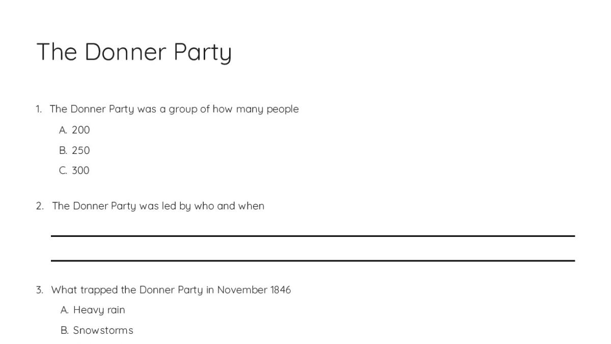 The Donner Party - My Worksheet Maker: Create Your Own Worksheets