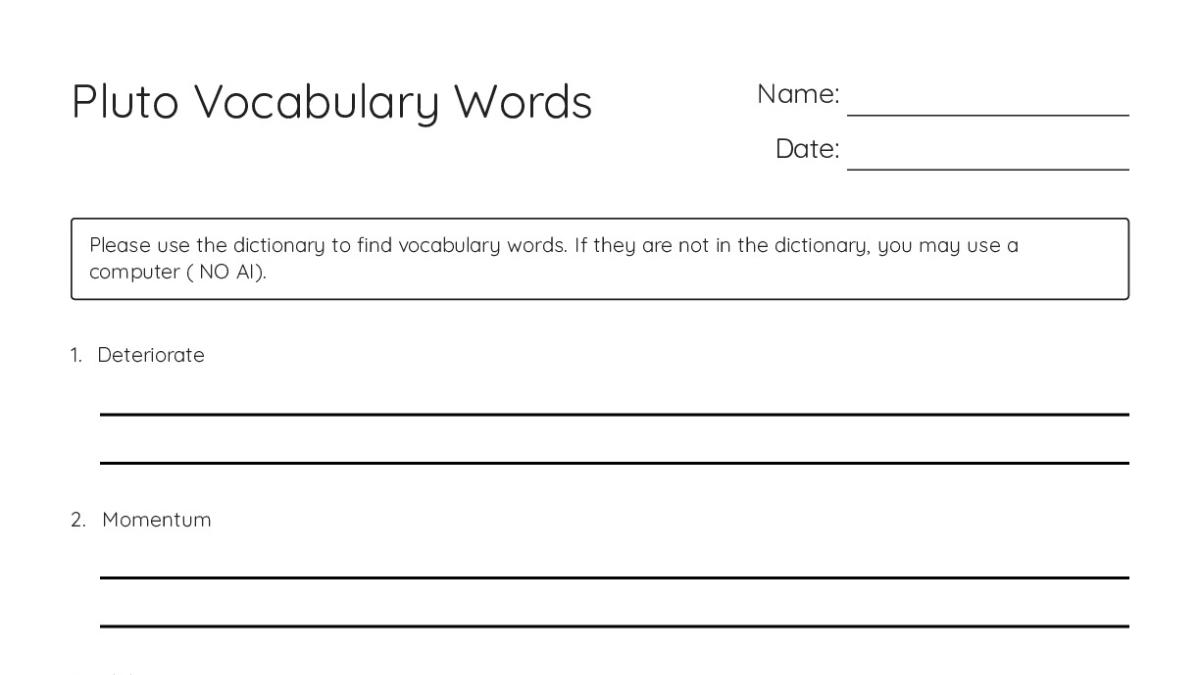Pluto Vocabulary Words - My Worksheet Maker: Create Your Own Worksheets