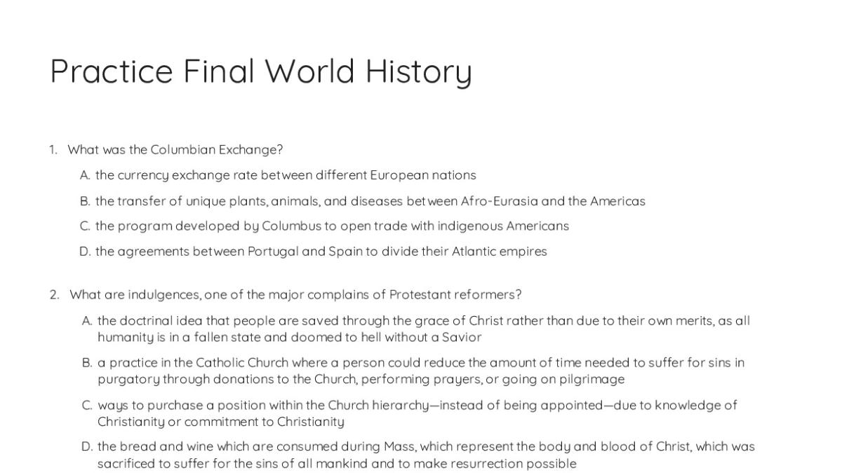 Practice Final World History - My Worksheet Maker: Create Your Own ...