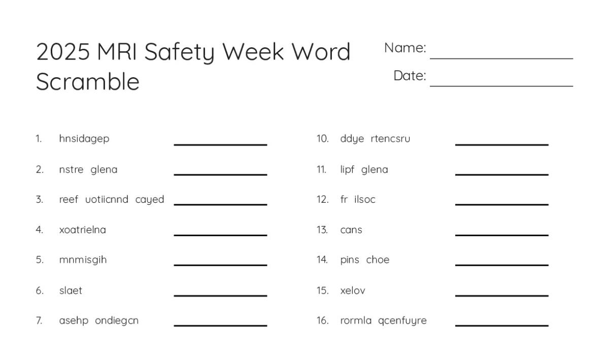 2025 MRI Safety Week Word Scramble - My Worksheet Maker: Create Your ...