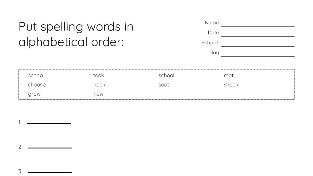 Put spelling words in alphabetical order: - My Worksheet Maker: Create ...