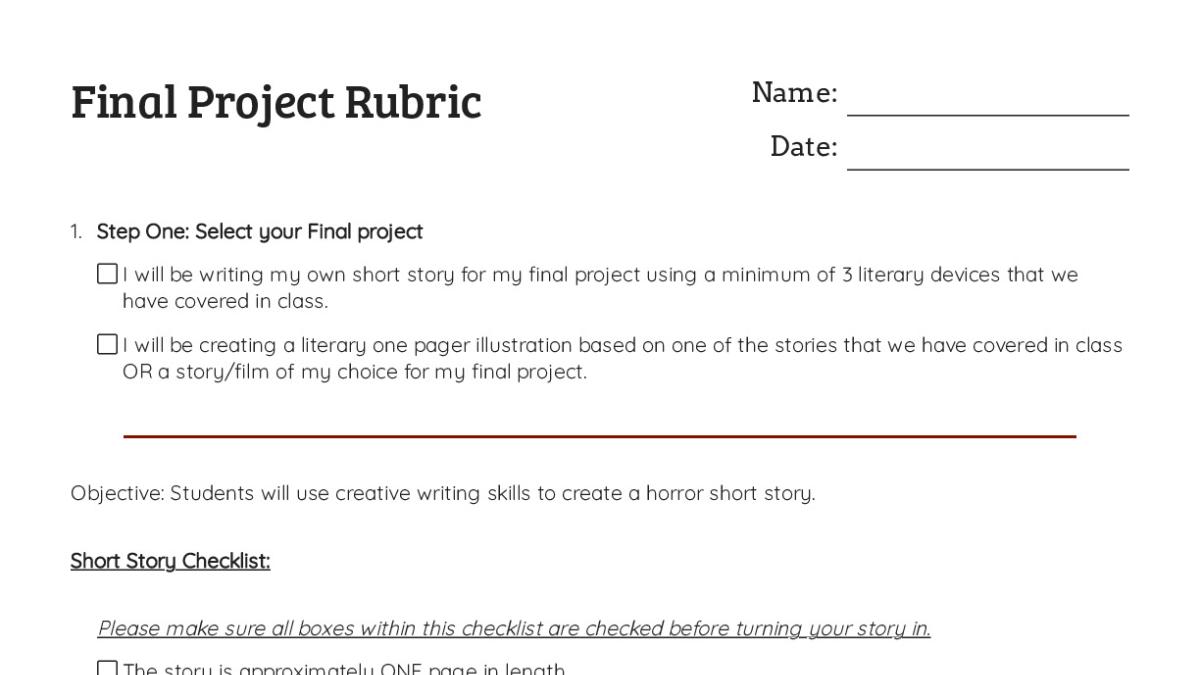 Final Project Rubric - My Worksheet Maker: Create Your Own Worksheets