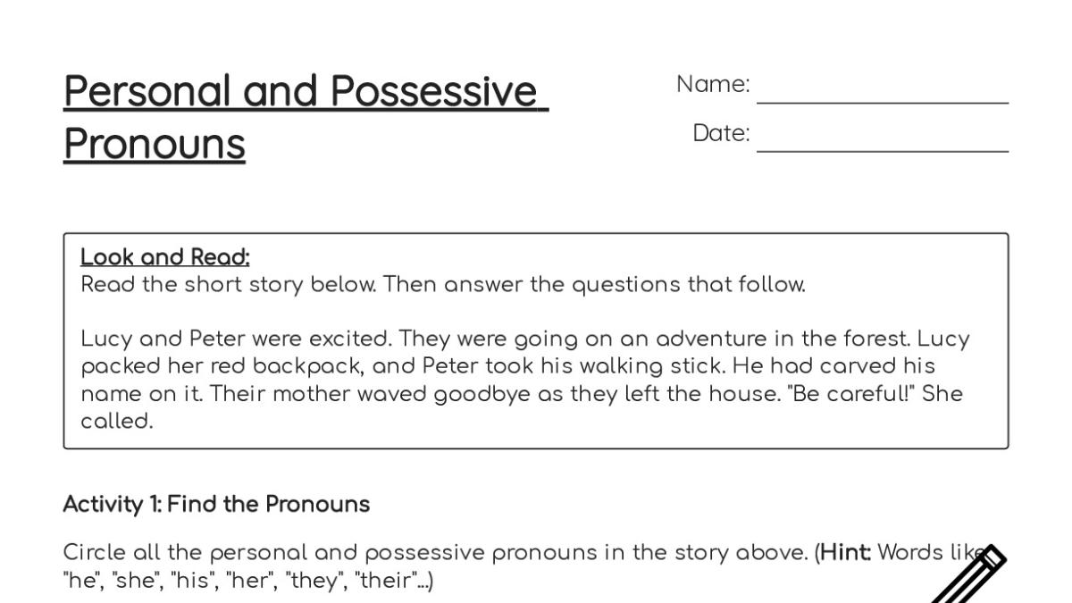 Personal and Possessive Pronouns - My Worksheet Maker: Create Your Own ...