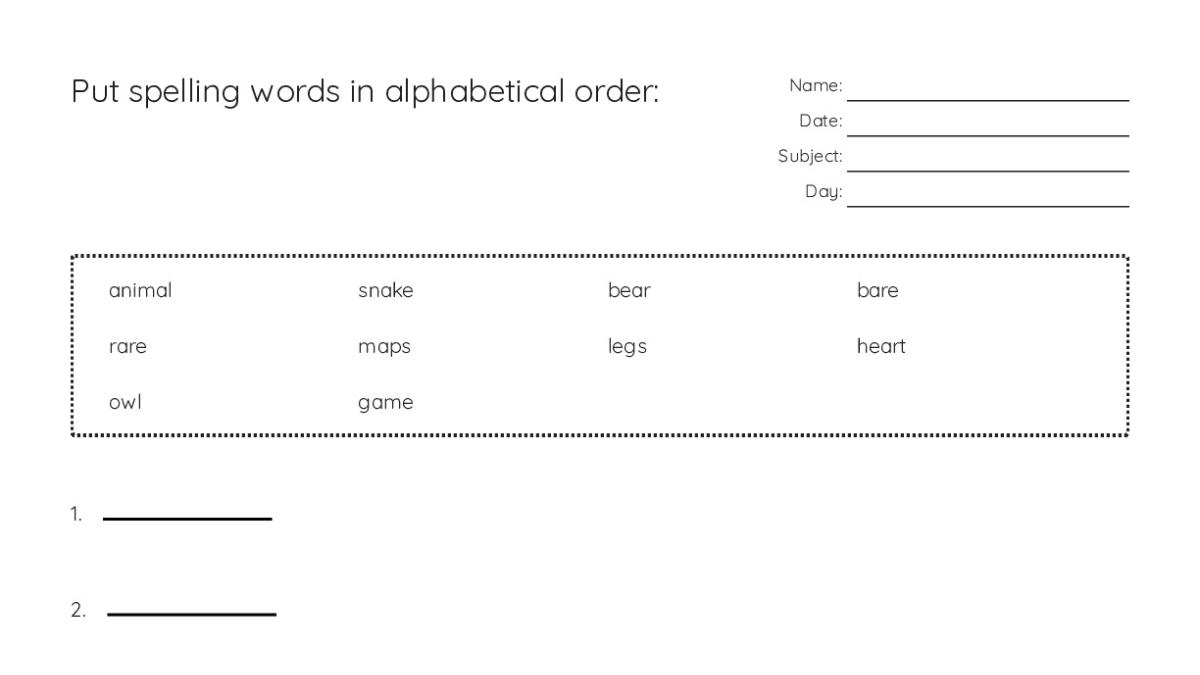 Put spelling words in alphabetical order: - My Worksheet Maker: Create ...