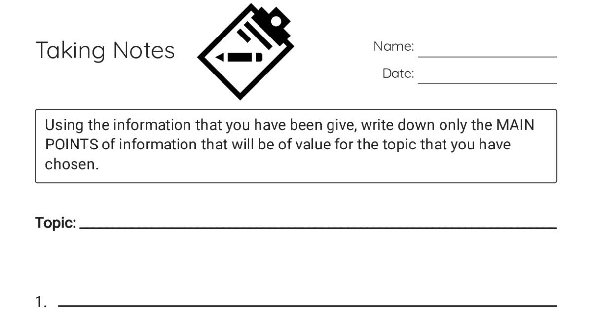 Taking Notes - My Worksheet Maker: Create Your Own Worksheets