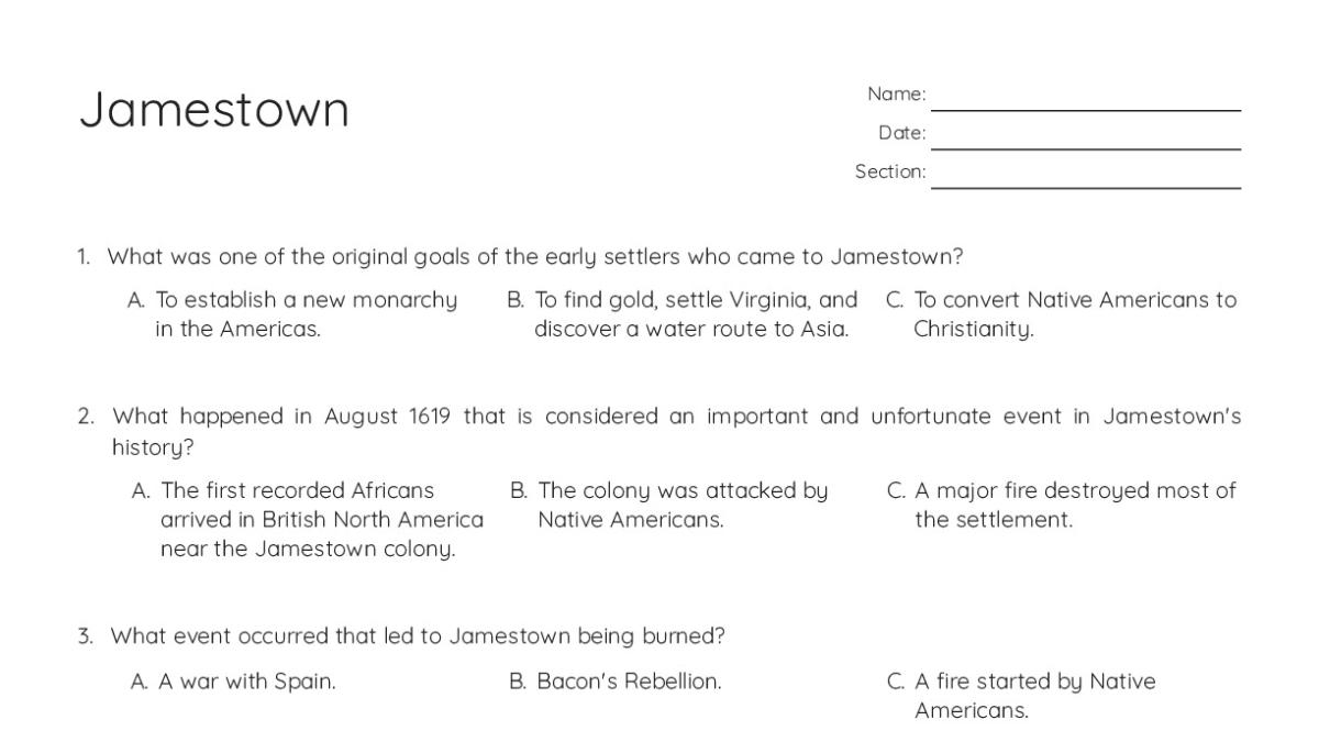 Jamestown - My Worksheet Maker: Create Your Own Worksheets