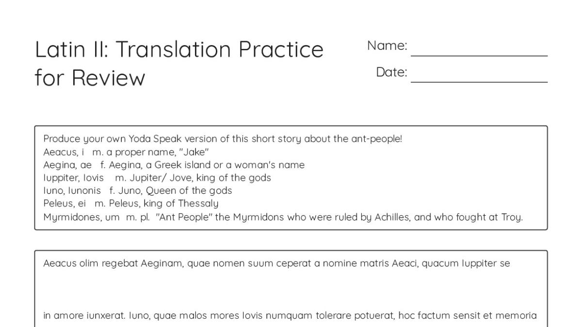 Latin II: Translation Practice for Review - My Worksheet Maker: Create ...