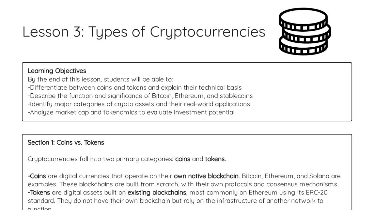 Lesson 3: Types of Cryptocurrencies - My Worksheet Maker: Create Your ...