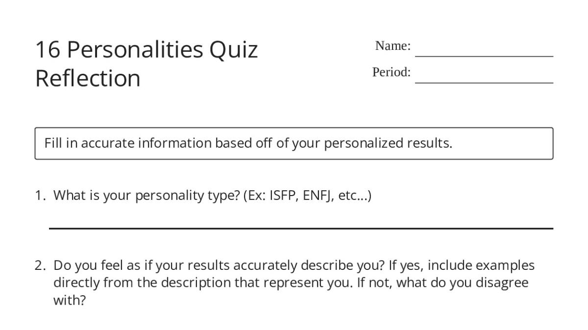 16 Personalities Quiz Reflection - My Worksheet Maker: Create Your Own ...
