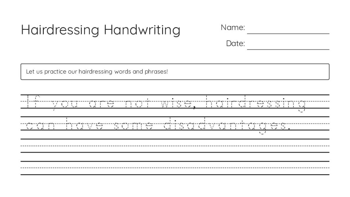 Hairdressing Handwriting - My Worksheet Maker: Create Your Own Worksheets