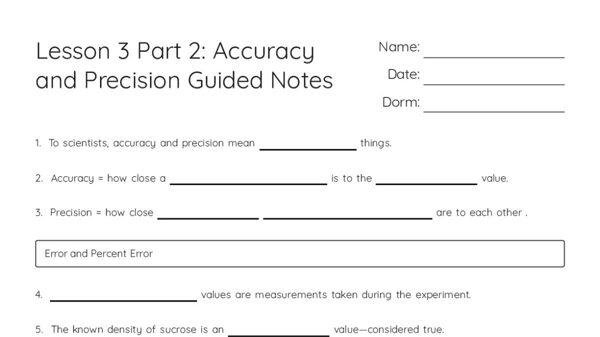 Lesson 3 Part 2: Accuracy and Precision Guided Notes - My Worksheet ...