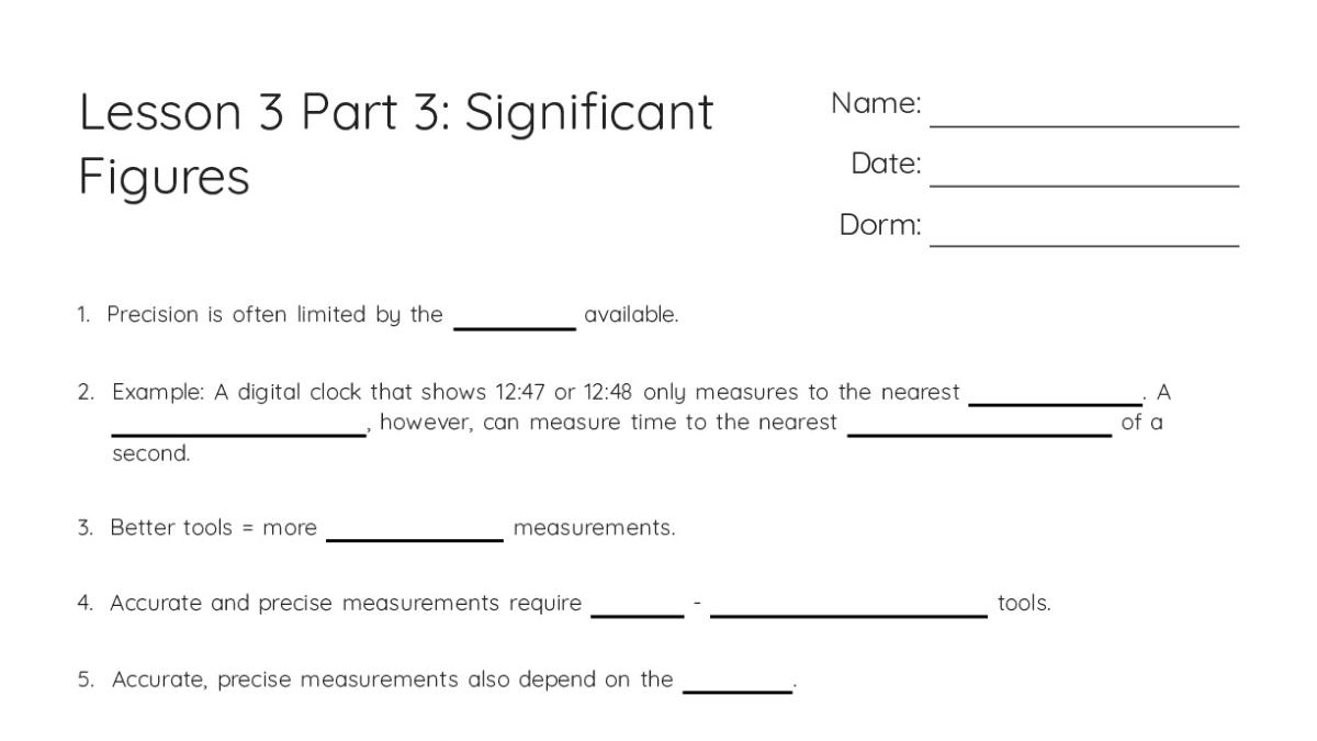 Lesson 3 Part 3: Significant Figures - My Worksheet Maker: Create Your ...